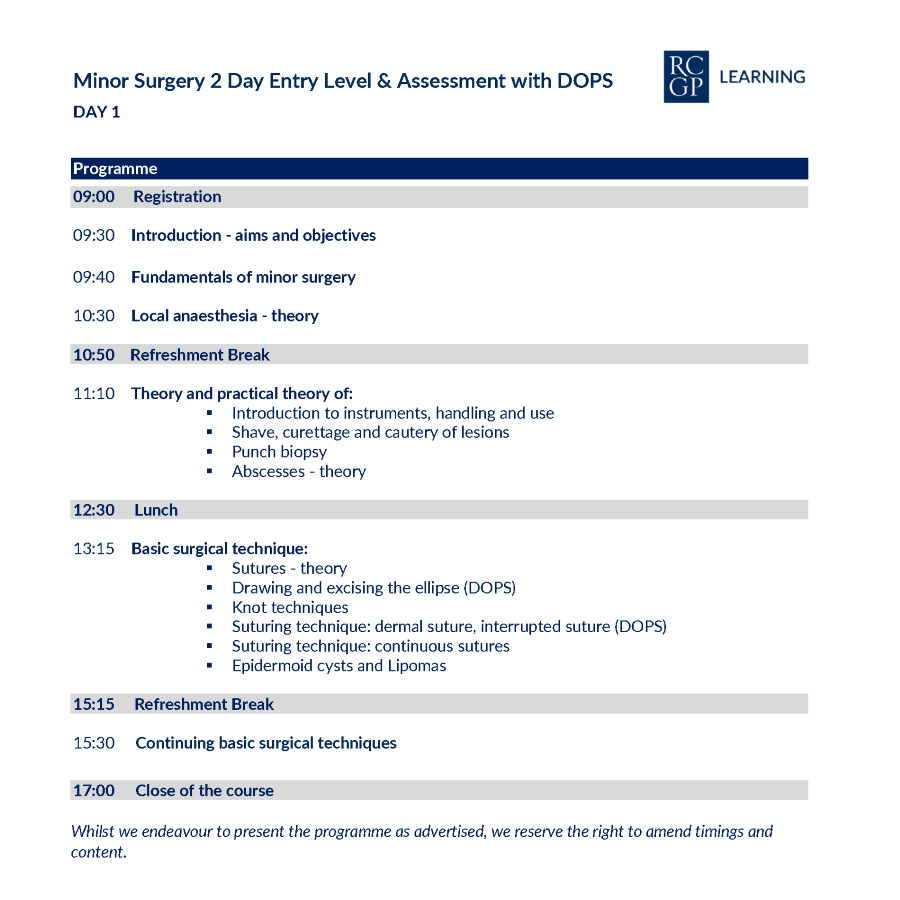 Event: Minor Surgery Skills | Entry level (includes DOPS) | Birmingham