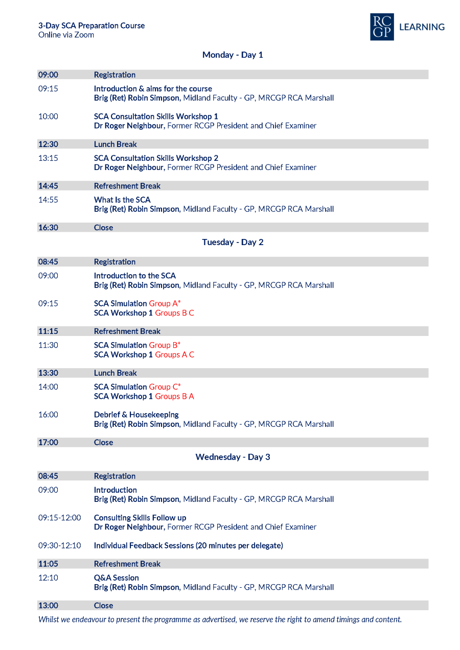 Event: The RCGP 3-day SCA preparation course